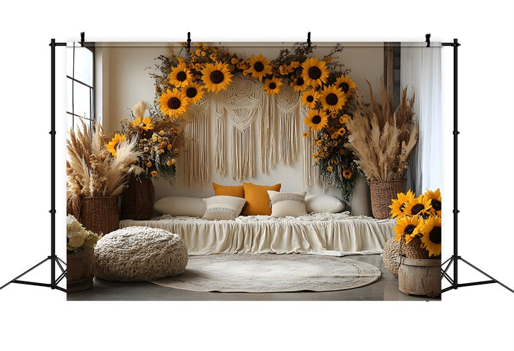 Sunflower Macrame Boho Lounge Backdrop RR8-456 – Dbackdrop