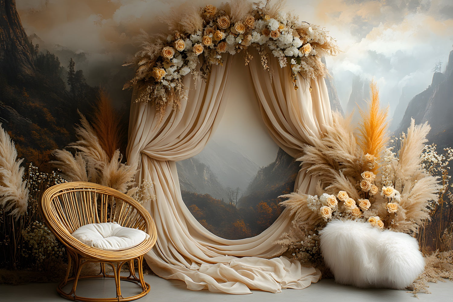 Boho Mountain View Pampas Backdrop RR8-461 – Dbackdrop