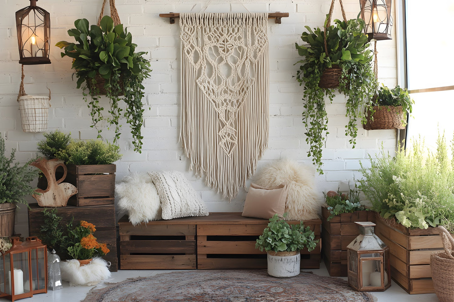Cozy Bohemian Plant Wall Boho Backdrop RR8-474 – Dbackdrop