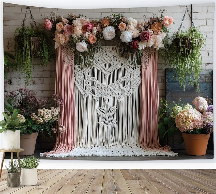 Rustic Boho Chic Macramé Floral Backdrop RR8-502 – Dbackdrop