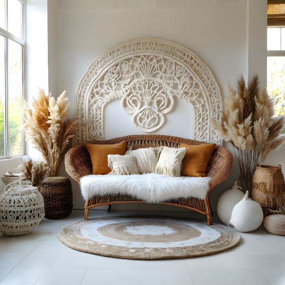 Wicker Furniture Pampas Grass Boho Backdrop RR8-504 – Dbackdrop