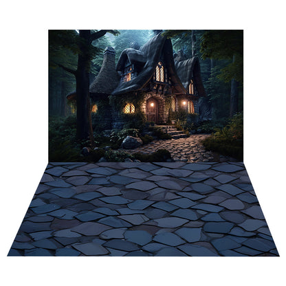 Halloween Witch House Backdrop+Stone Trail Floor Backdrop RR8-543 ...