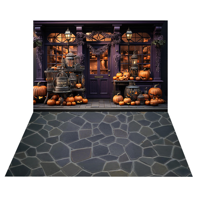 Halloween Store Window Backdrop+Stone Trail Floor Backdrop RR8-550 ...