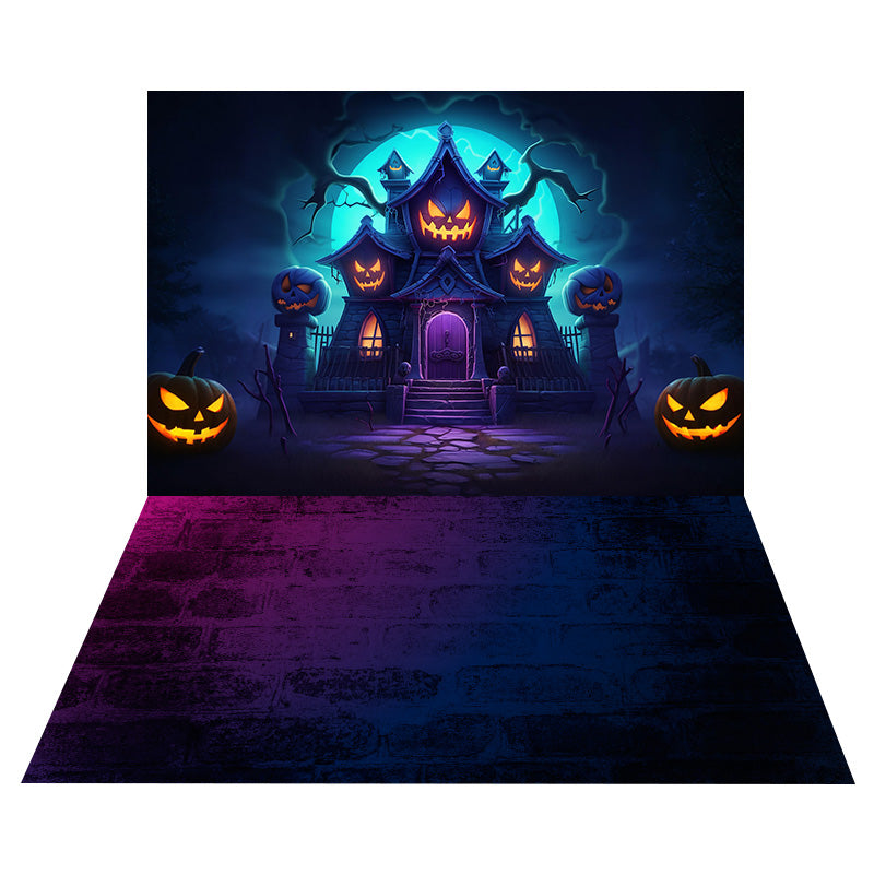 Halloween Witch House Backdrop+Spooky Brick Floor Backdrop RR8-558 ...