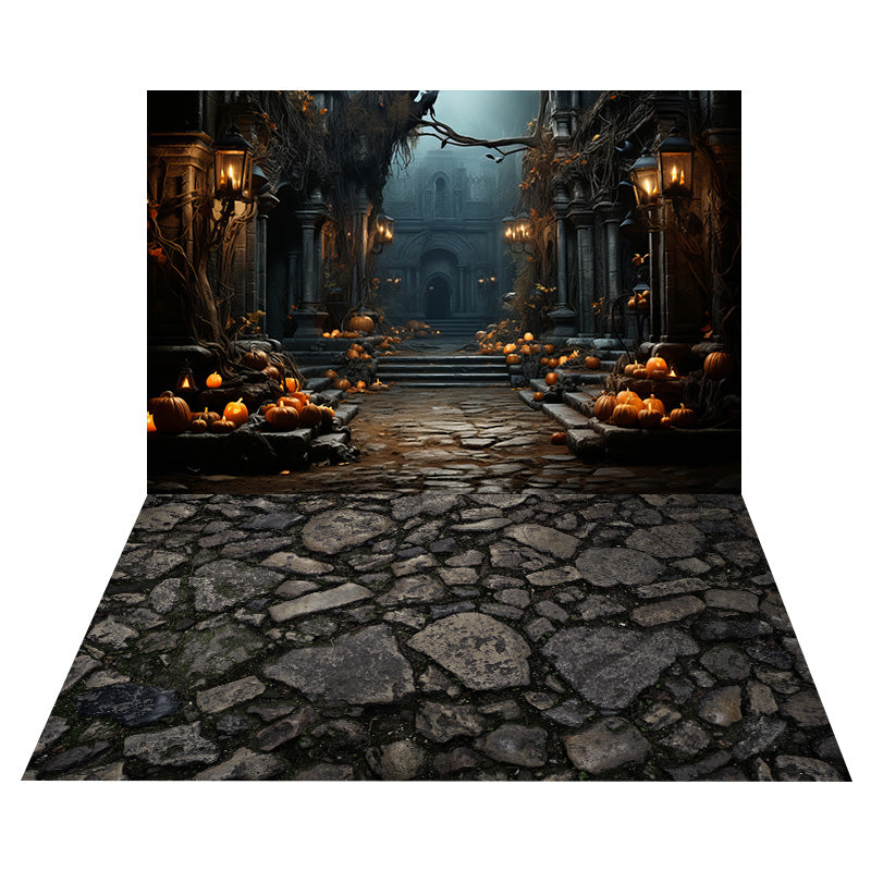 Halloween Haunted Mansion Backdrop+Irregular Stone Floor Backdrop RR8 ...
