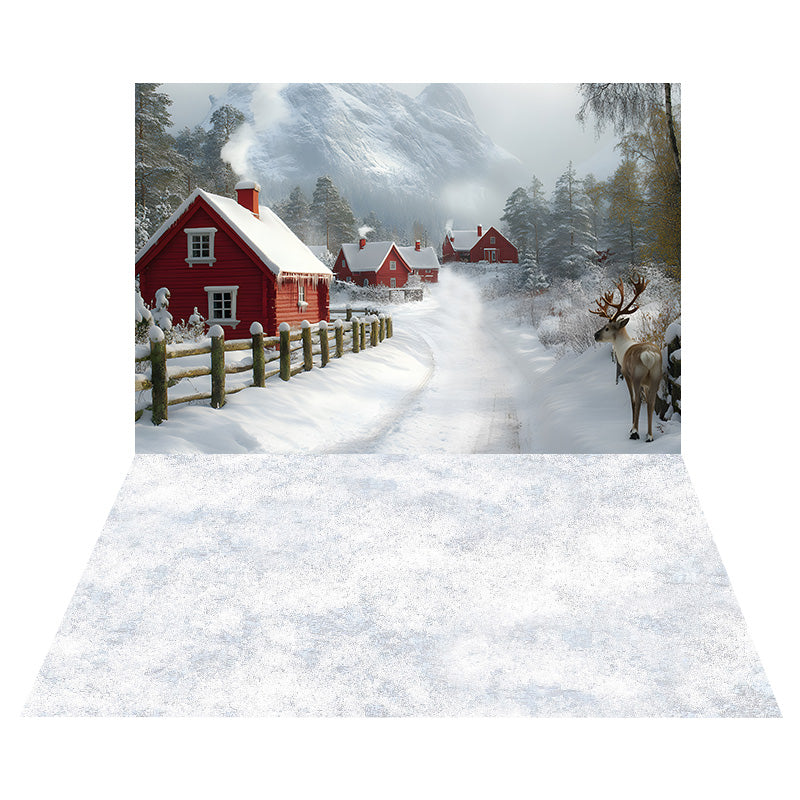 Christmas Winter Village Reindeer Backdrop+Snow Floor Backdrop RR8-579 ...