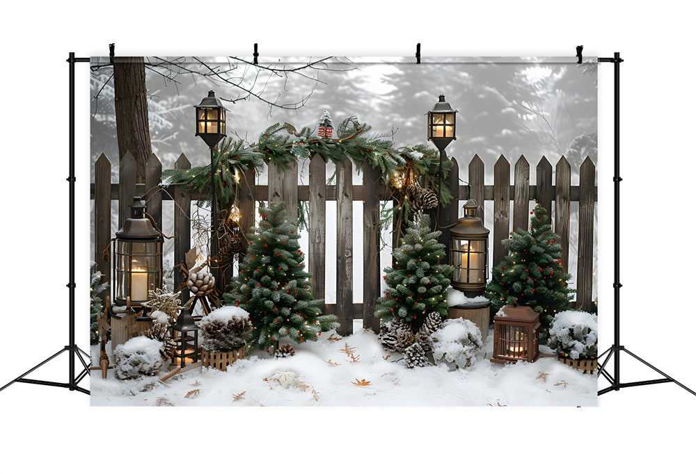 Christmas Trees Lights Wood Fence Backdrop RR8-6 – Dbackdrop