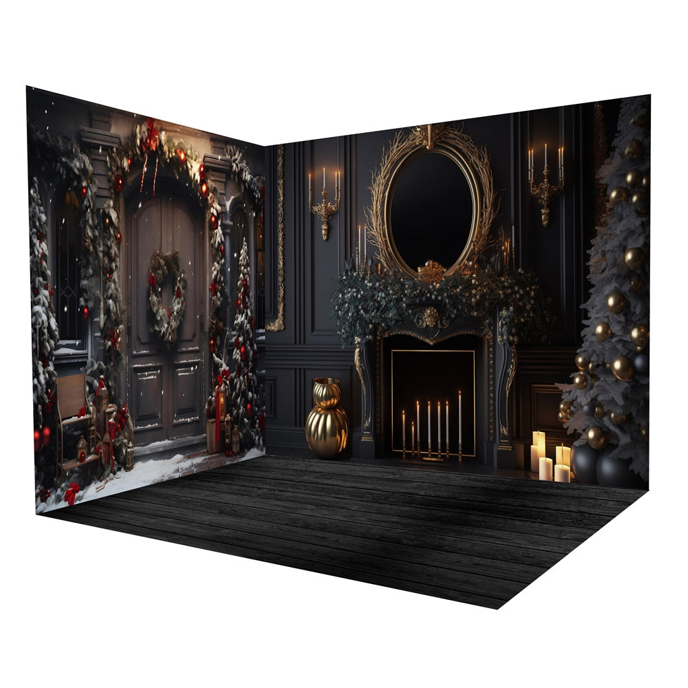 Christmas Retro Wall Door Fireplace Backdrop Room Set RR8-621 – Dbackdrop