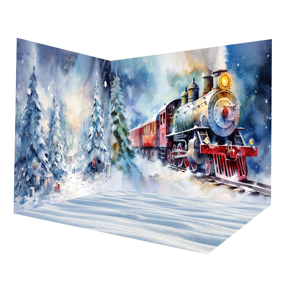 Winter Christmas Snowy Forest Train Backdrop Room Set RR8-629 – Dbackdrop