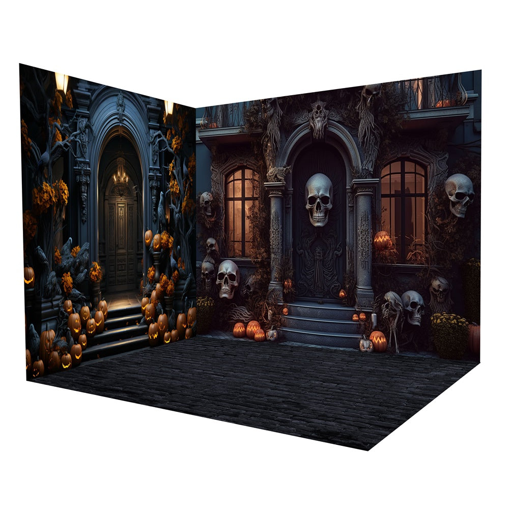 Halloween Haunted Mansion Skull Entrance Backdrop Room Set RR8-642 ...