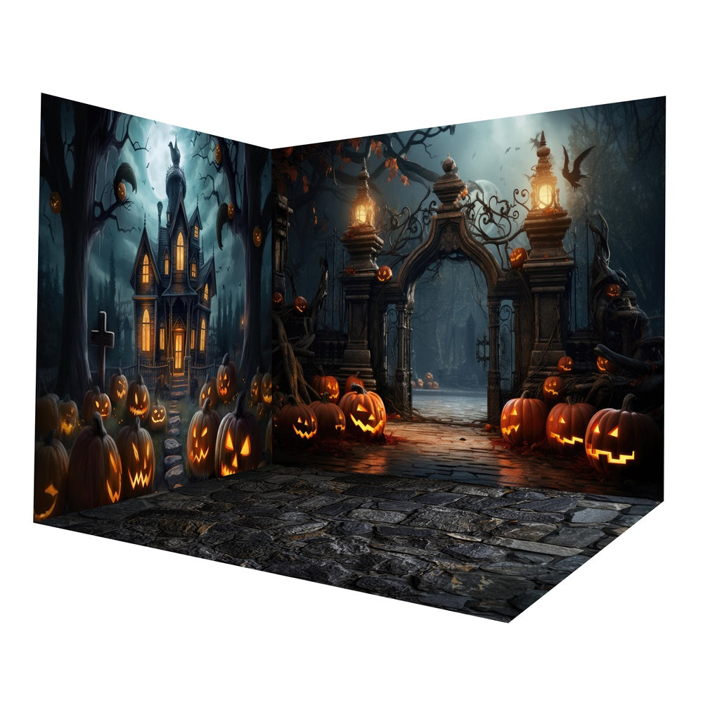 Halloween Spooky Night Cemetery Gate Backdrop Room Set RR8-650 – Dbackdrop
