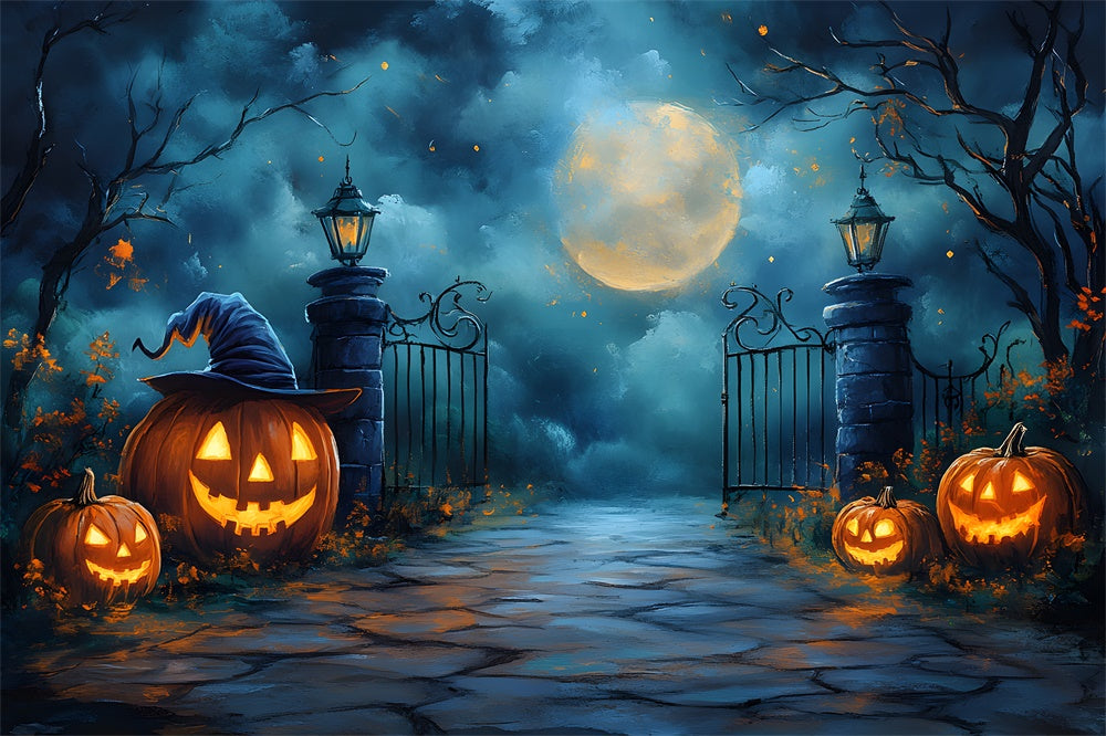 Halloween Spooky Moon Night Cemetery Gate Backdrop RR9-100 – Dbackdrop