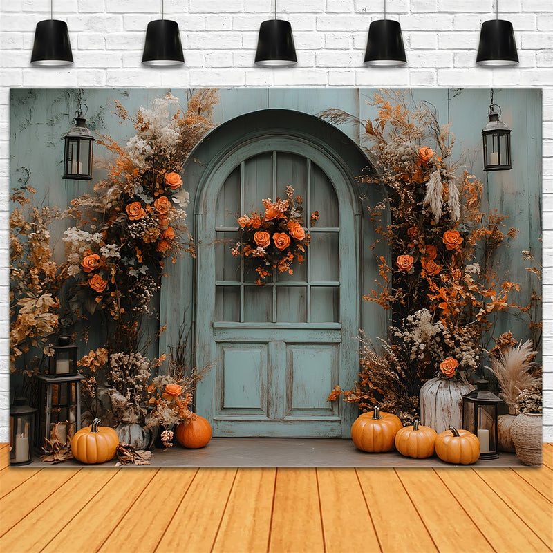Fall Vintage Barn Door Dried Flowers Backdrop RR9-15