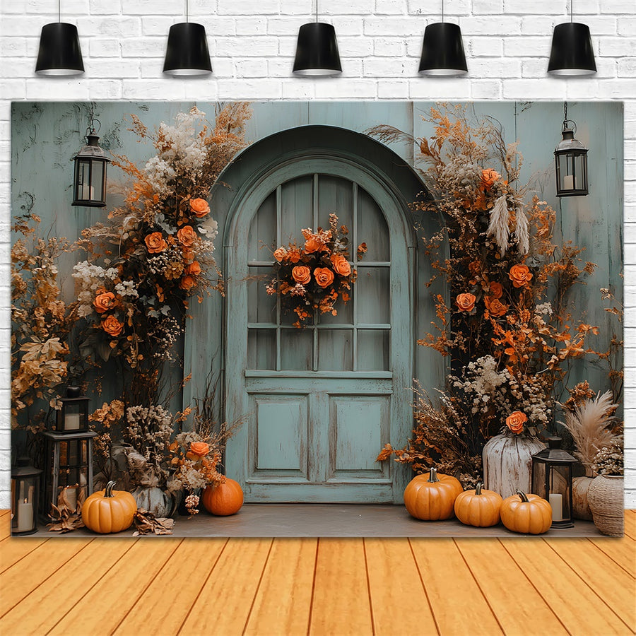 Fall Vintage Barn Door Dried Flowers Backdrop RR9-15