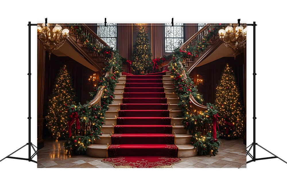 Christmas Trees Classic Living Room Stairs Backdrop RR9-43 – Dbackdrop