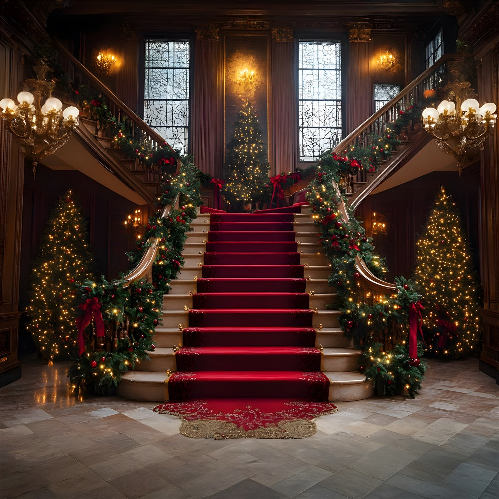 Christmas Trees Classic Living Room Stairs Backdrop RR9-43 – Dbackdrop