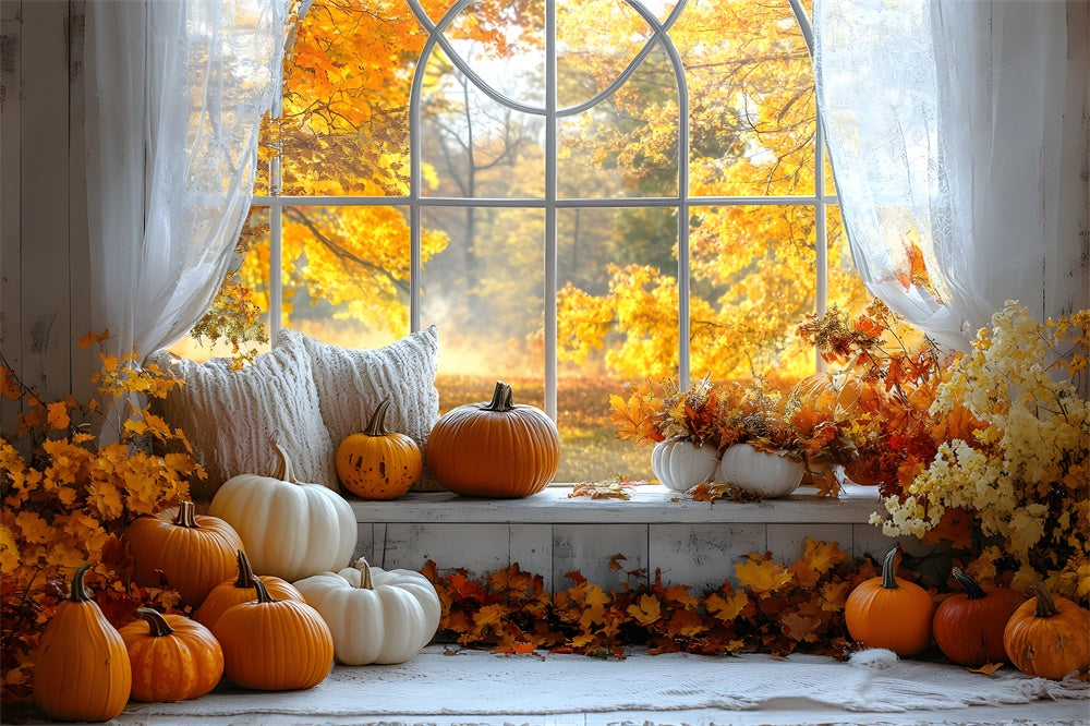 Fall Pumpkins Window Maple Trees View Backdrop RR9-4 – Dbackdrop