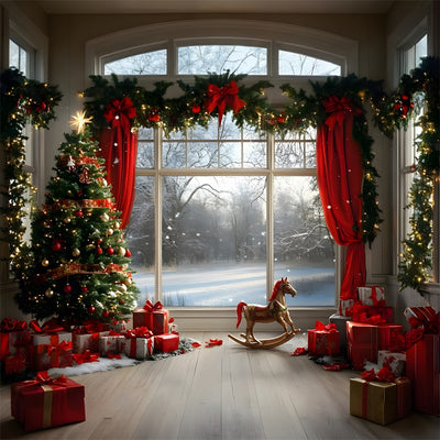 Christmas Decorated Window Snow View Backdrop RR9-56