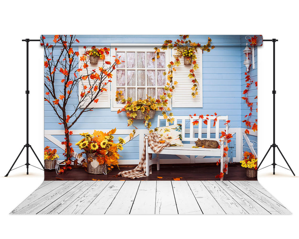 Window Backdrops Maple Leaf Photography Backgrounds Blue Backdrops S-3