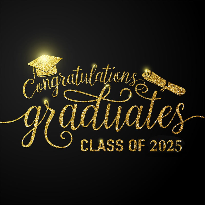 Graduation Congratulations Gold and Black Class Of 2025 Photo Backdrop