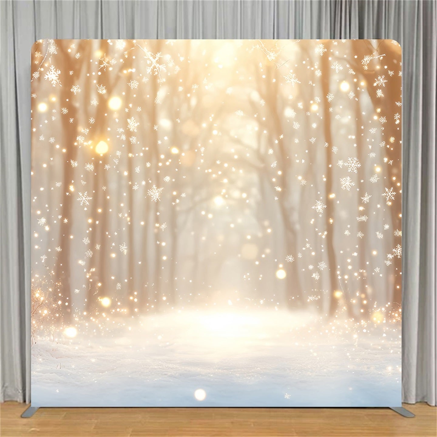 Square Backdrop Cover Golden Sparkling Winter Path Christmas Backdrop