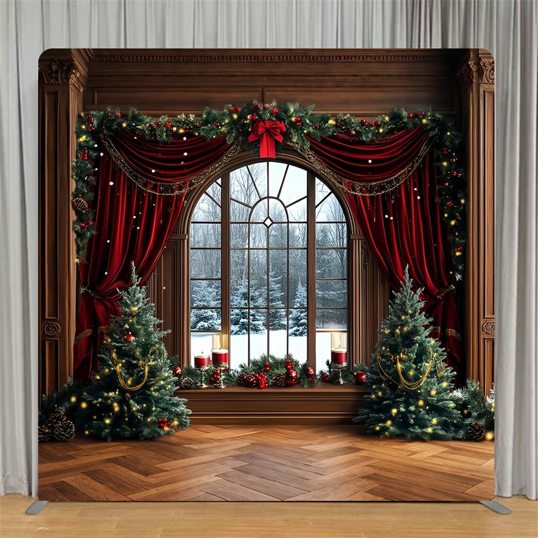 Square Backdrop Cover Snow Window Elegant Drapes Christmas Party Backd