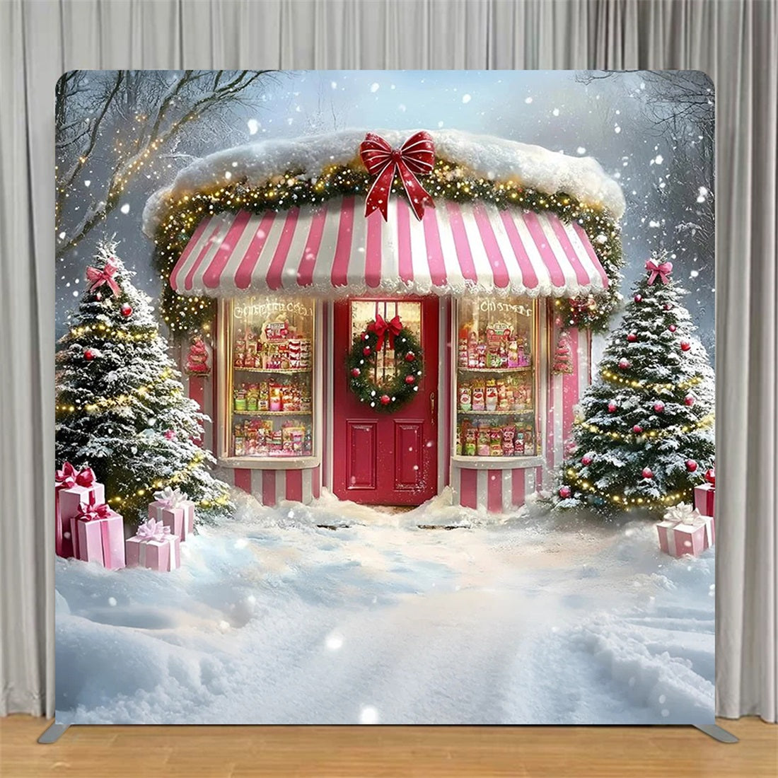 Tension Fabric Backdrop Pink Striped Sweetshop Christmas Party Backdro