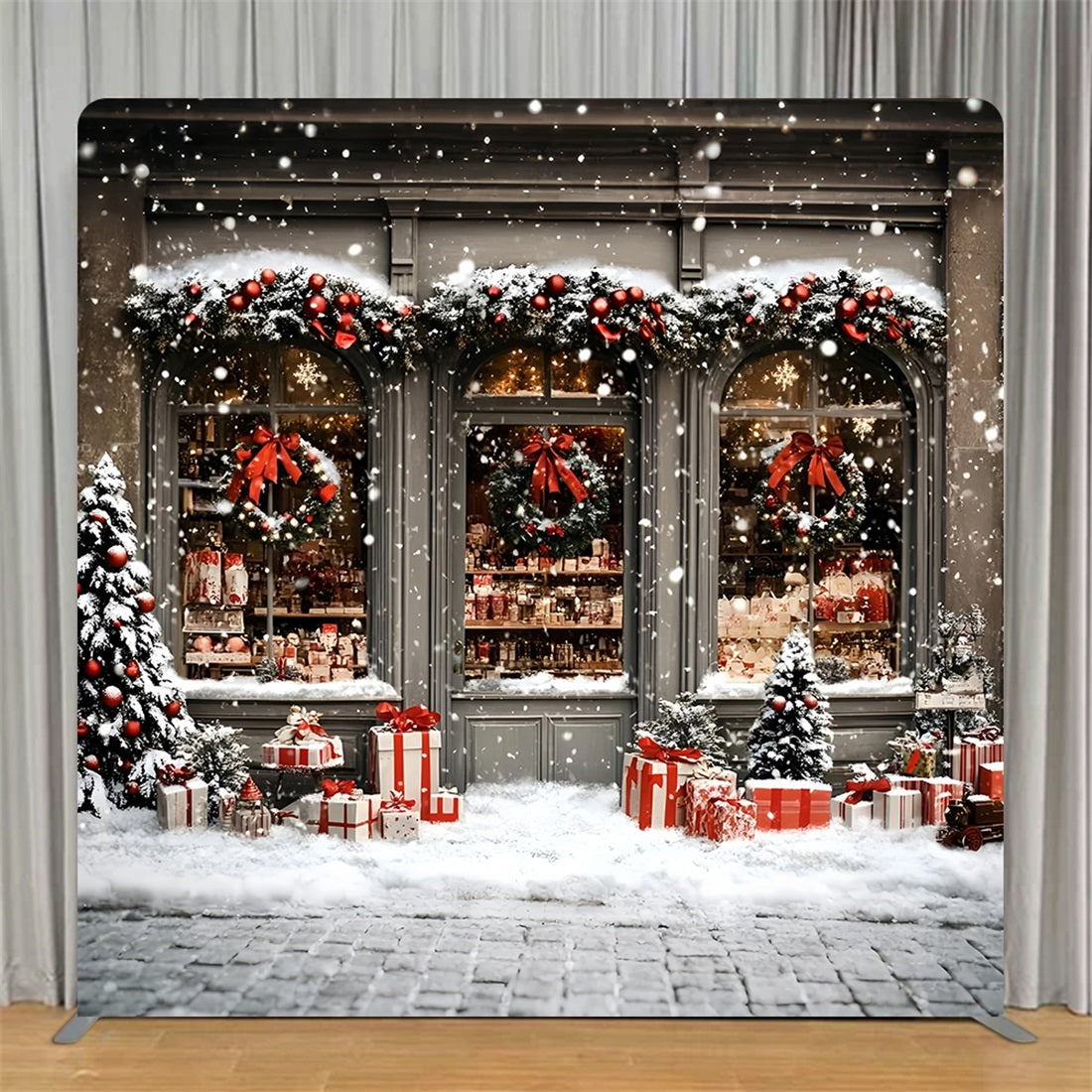 Square Backdrop Cover Festive Snowy Gift Boutique Christmas Backdrops