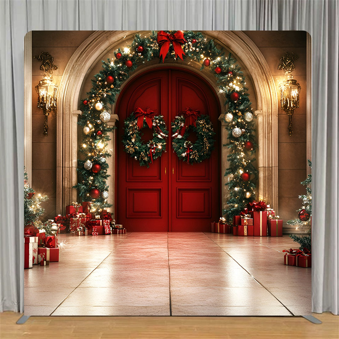 Square Backdrops Grand Holiday Red Doorway Christmas Party Backdrop TS