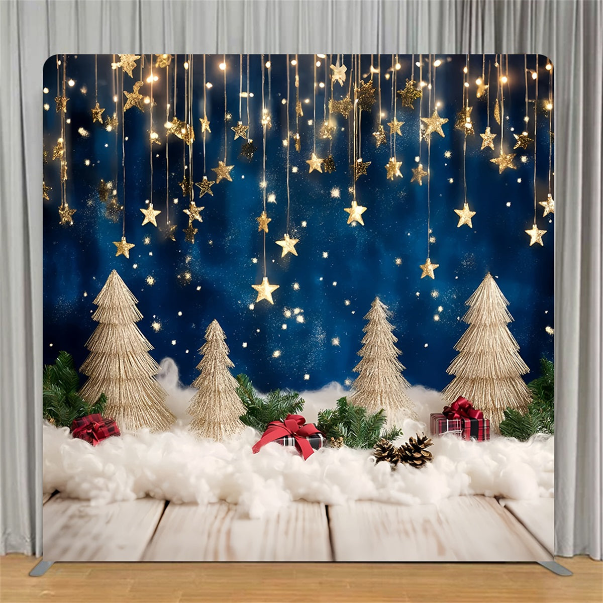Square Backdrop Golden Starry Christmas Trees Christmas Backdrops TS-G