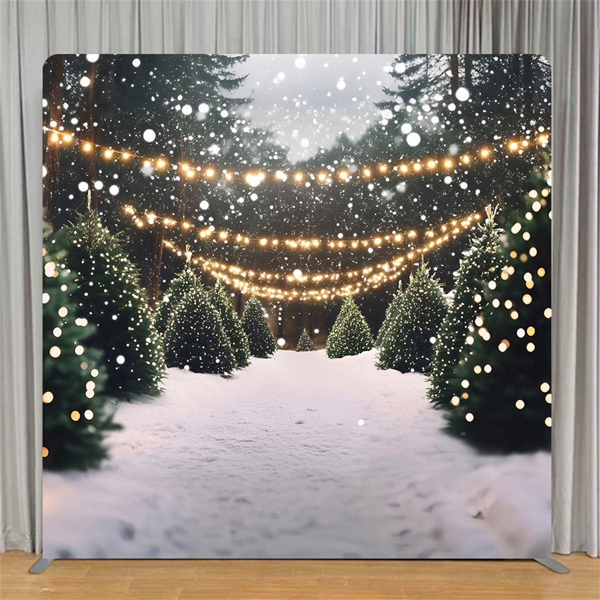 Tension Fabric Backdrop Snowy Christmas Tree Pathway Christmas Backdro
