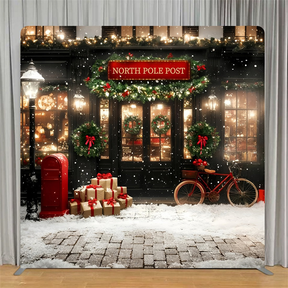 Square Backdrop North Pole Festive Storefront Christmas Backdrop TS-GQ