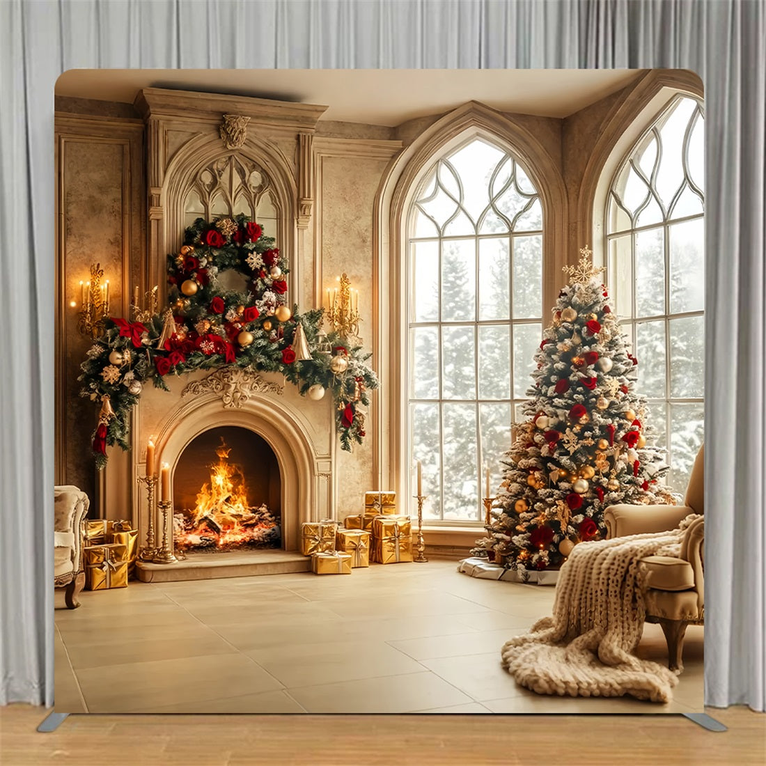 Tension Backdrops Elegant Fireplace Holiday Lounge Christmas Backdrops