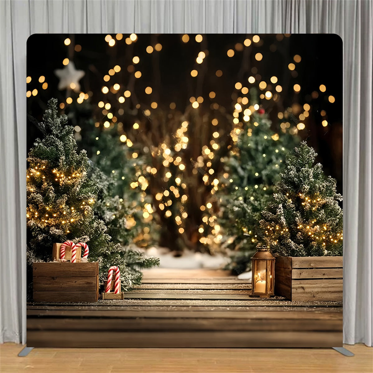 Square Backdrop Tension Pillow Cover Stand Warm Rustic Pathway Christm