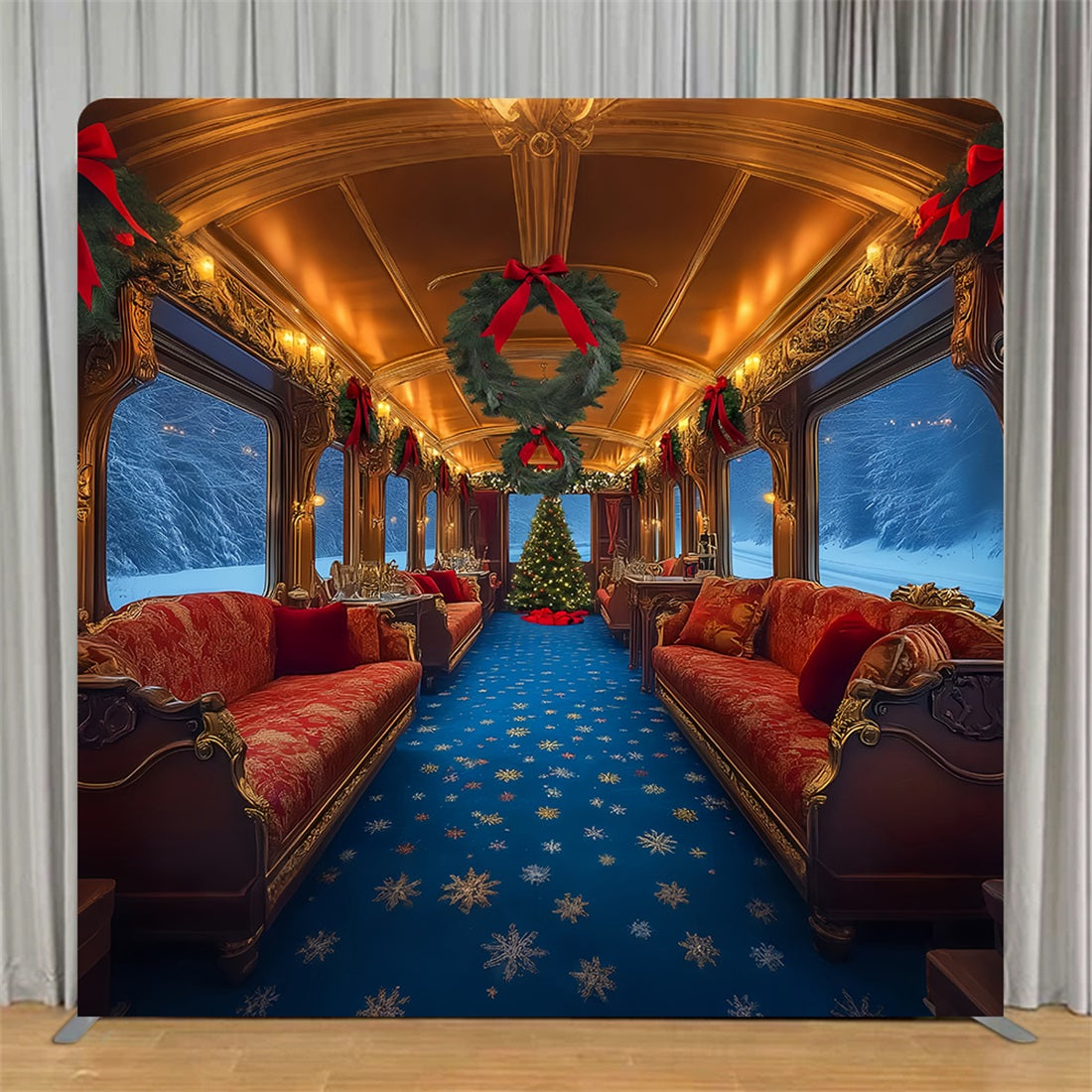 Square Backdrop Cover Luxurious Train Interior Christmas Party Backdro