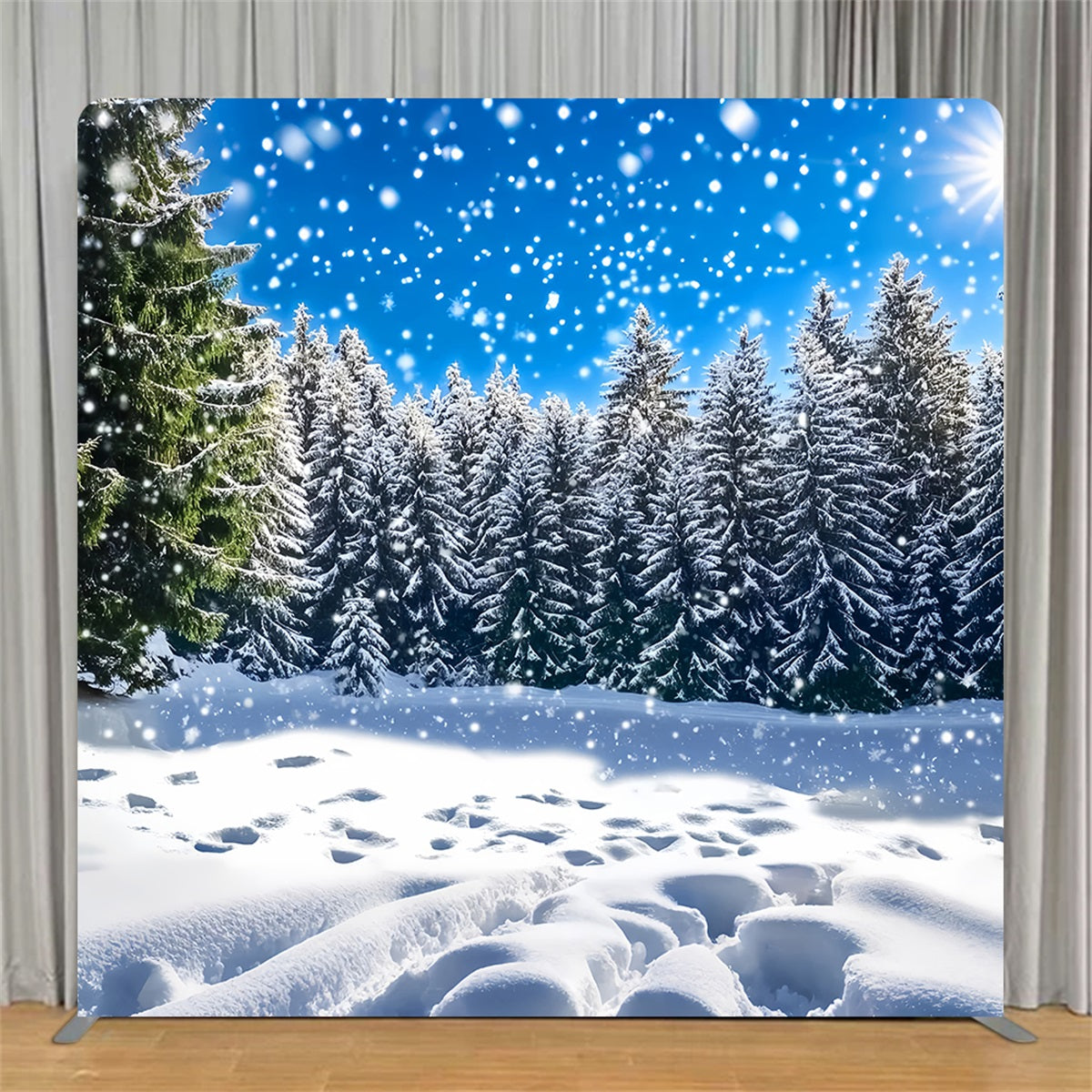Tension Fabric Backdrop Bright Snowy Winter Forest Christmas Backdrops