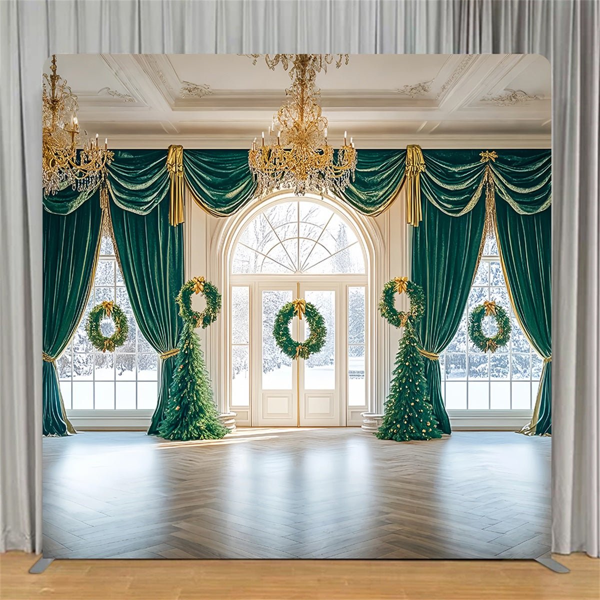 Tension Backdrops Green Holiday Ballroom Christmas Backdrop TS-LXX58-8