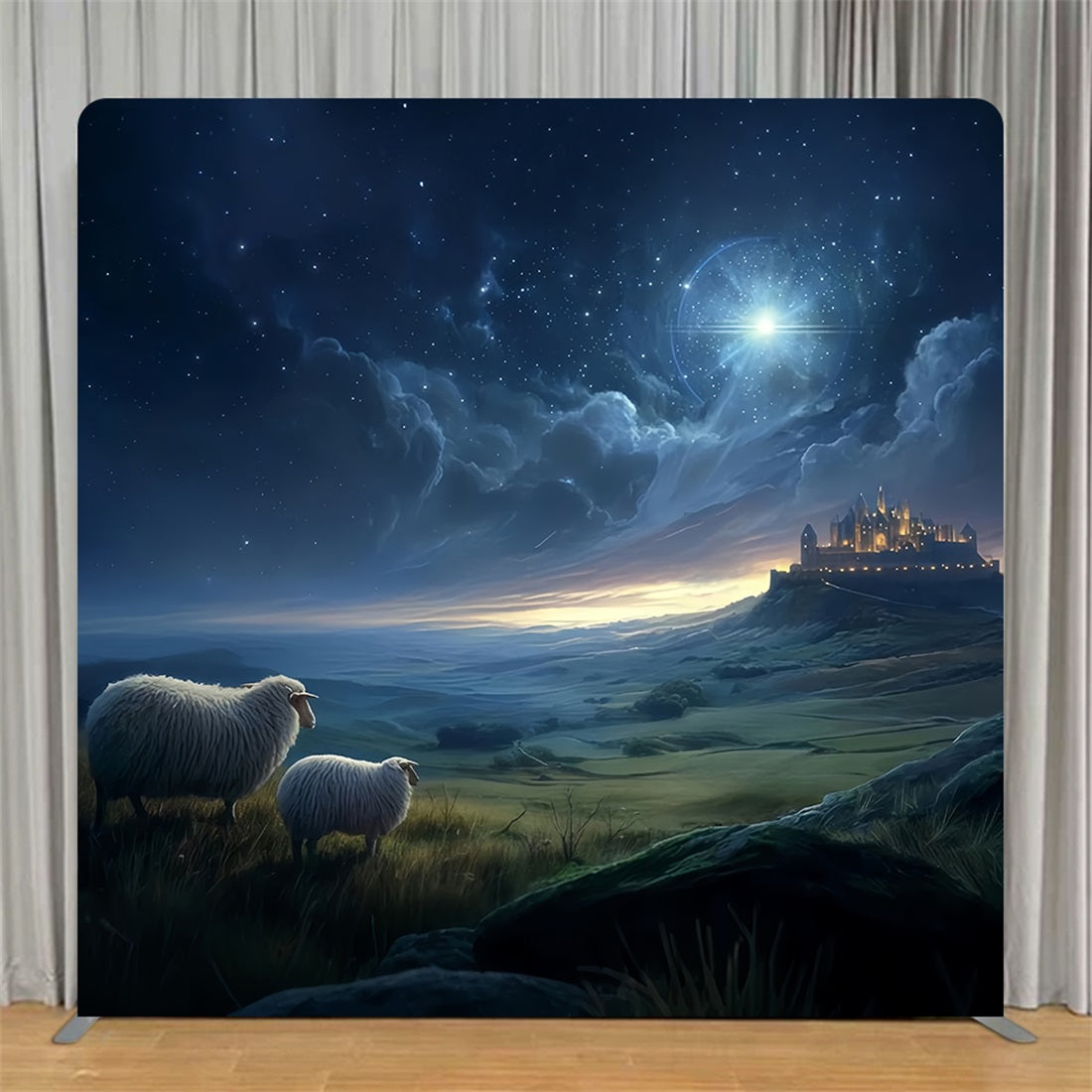 Square Backdrop Tension Pillow Cover Stand Starry Bethlehem Shepherd N