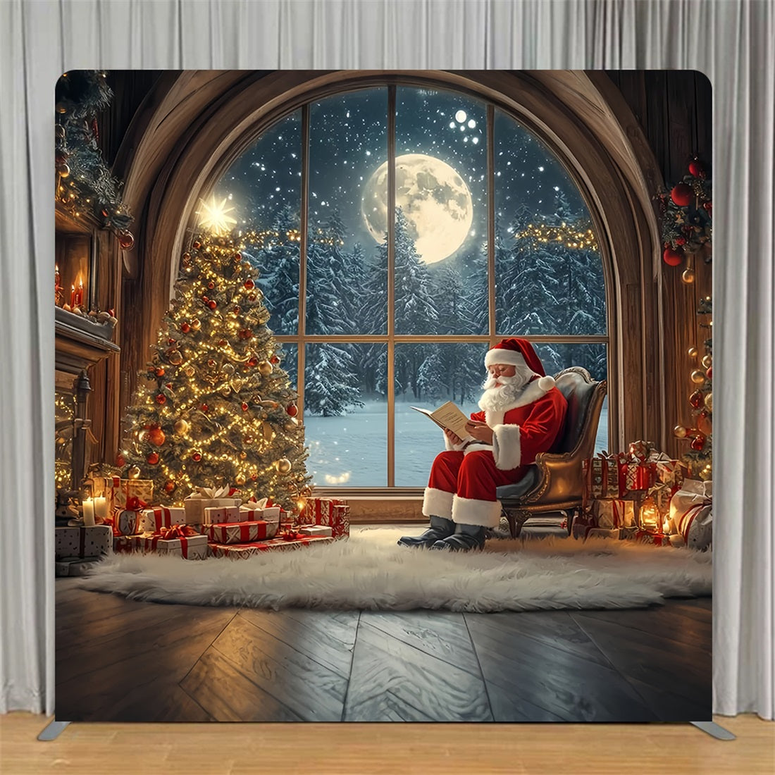 Tension Fabric Backdrop Cozy Santa Moonlit Reading Christmas Backdrops