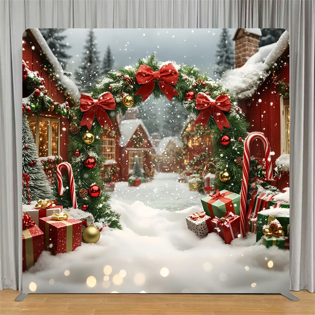 Square Backdrop Cover Snowy Festive Village Arch Christmas Backdrop TS
