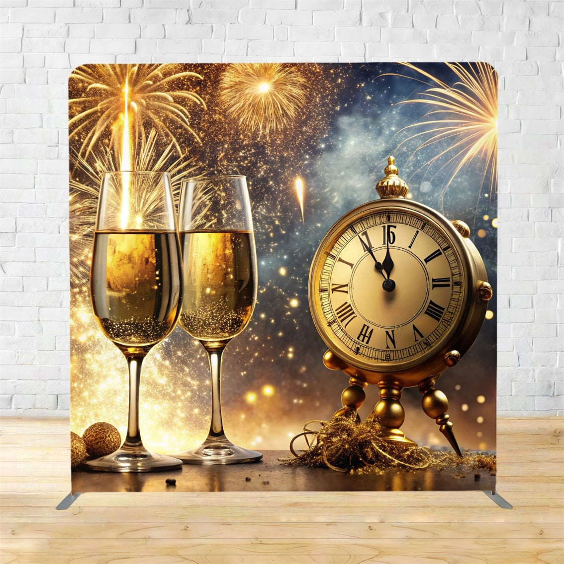 Square Backdrop Blue Sparkling Fireworks Glow New Year Backdrop TSBRP1