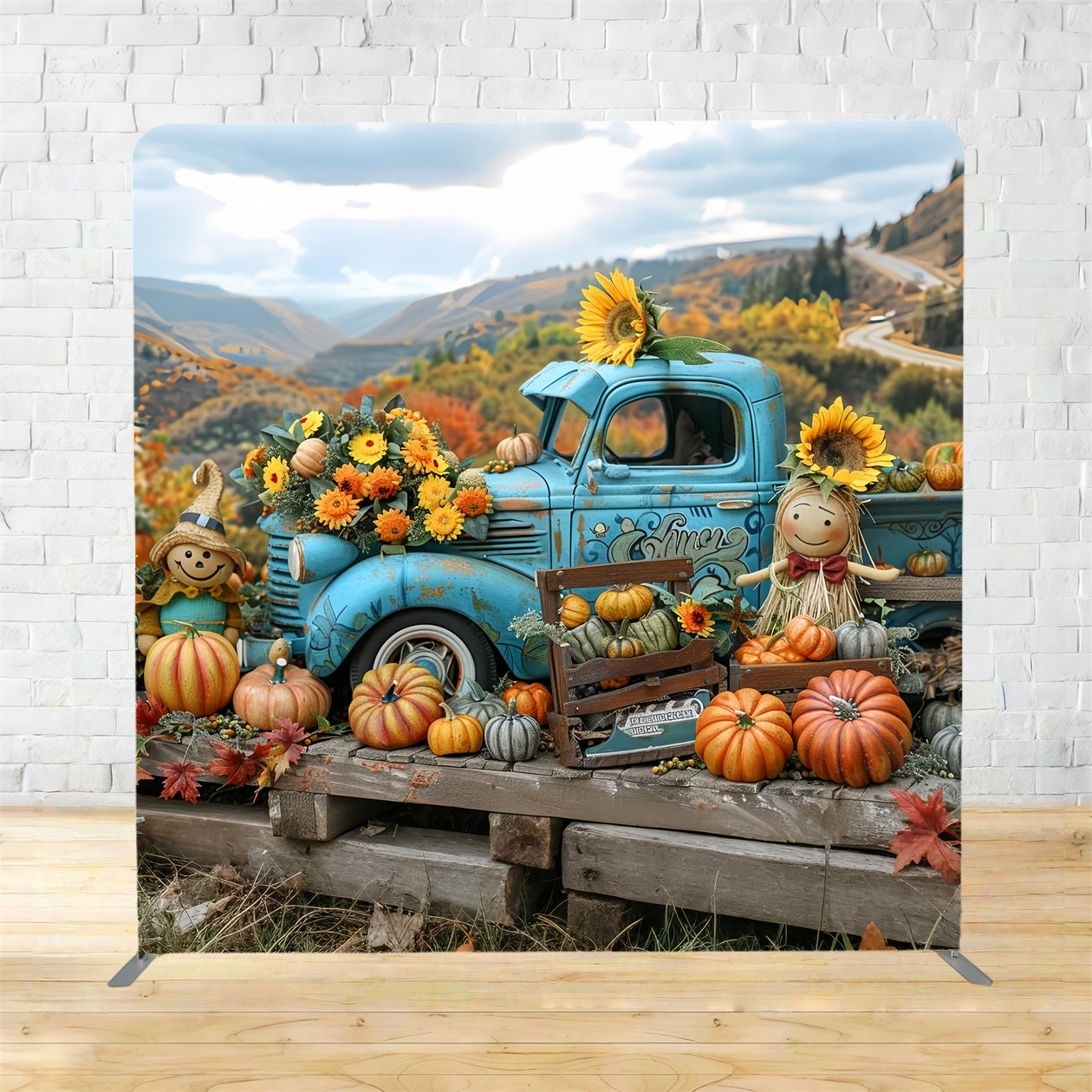 Tension Backdrop Blue Truck Sunflower Harvest Autumn Backdrops TSBRP9-