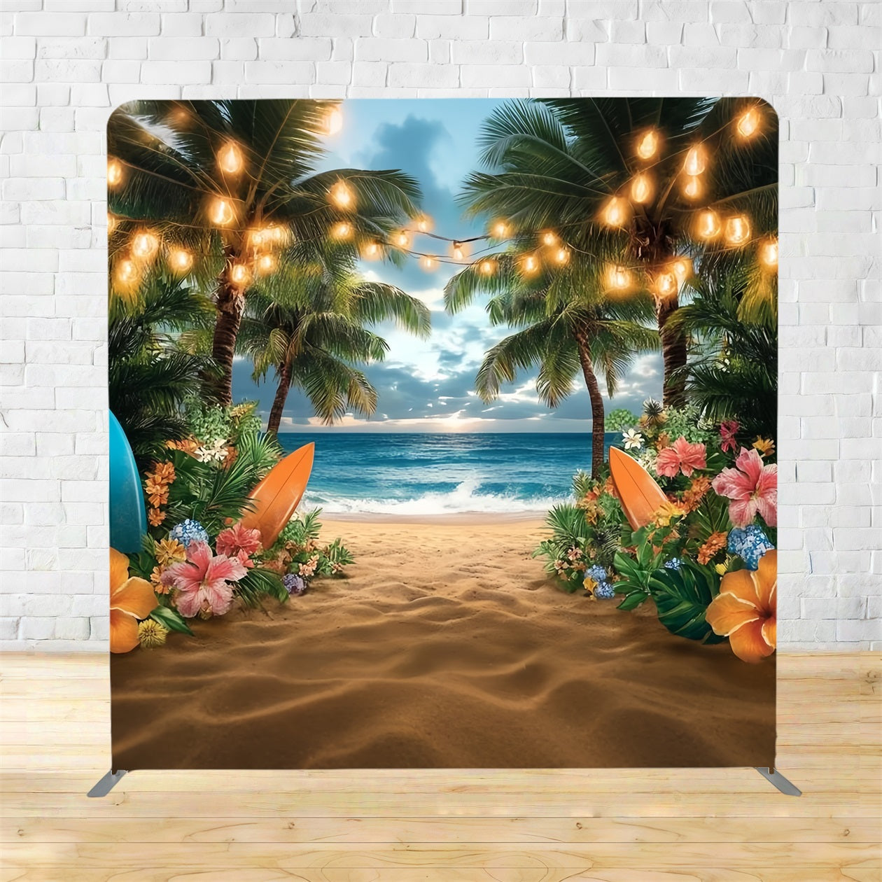 Tension Fabric Backdrop Sunset Beach Palm Paradise Summer Backdrop TSG