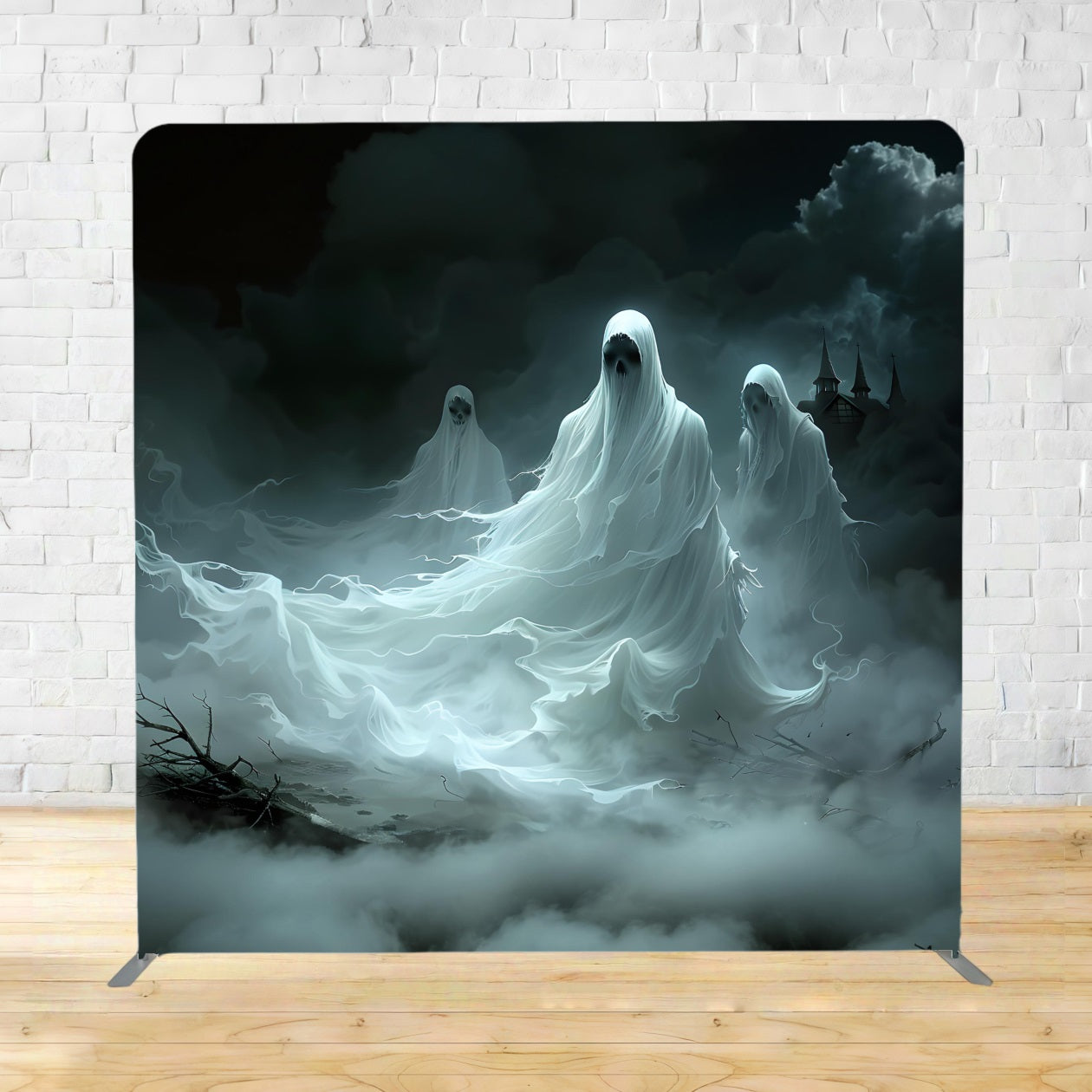 Square Backdrop Cover Floating Ghosts Misty Night Halloween Backdrops
