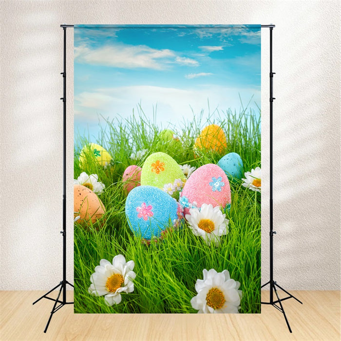 Easter Backdrops Photography Blue Sky Egg Blossoms Backdrop TWW3-20