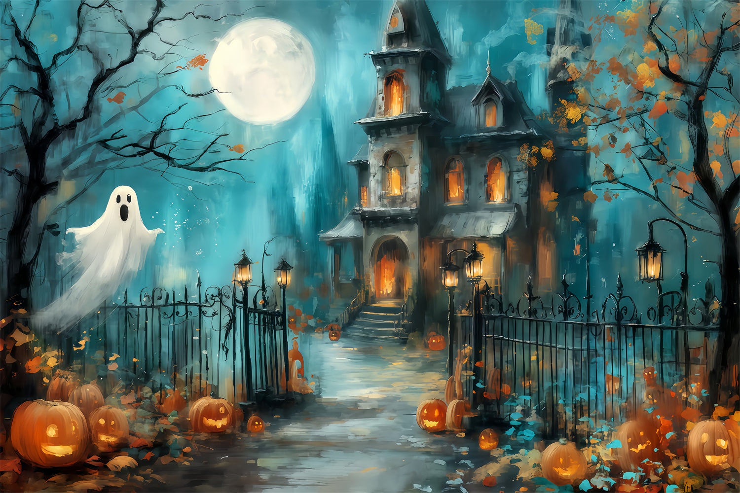 Haunted Mansion Backdrop Haunted Mansion Ghostly Pathway Halloween Bac