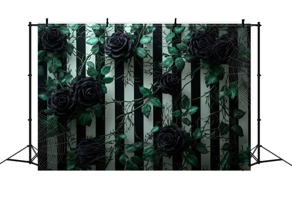 Halloween Wall Backdrop Black Roses Striped Wall Halloween Backdrops F