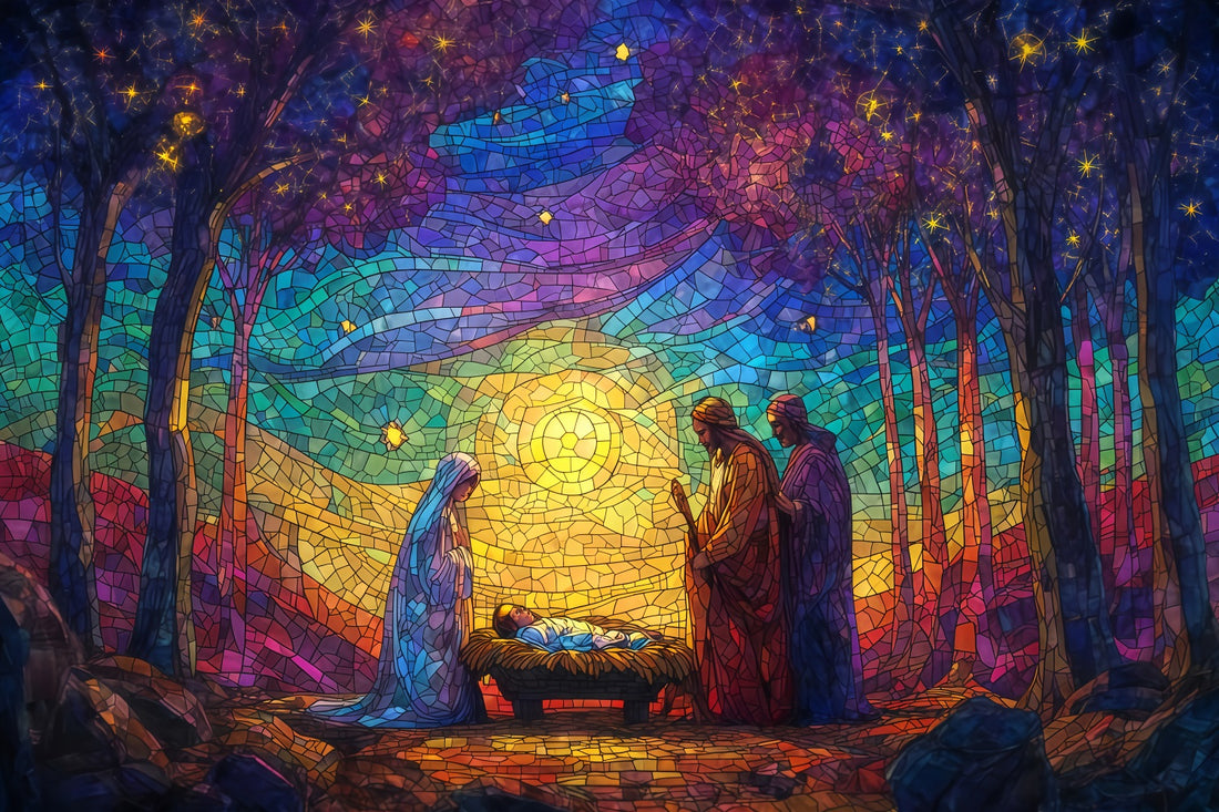 Nativity Backdrop Stained Glass Nativity Glow Christmas Backdrops Sale