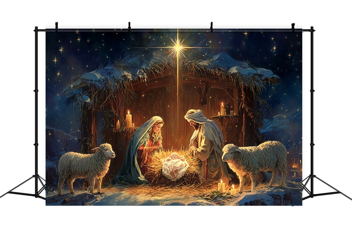 Nativity Backdrop Holy Family Manger Night Christmas Backdrops TWW510-