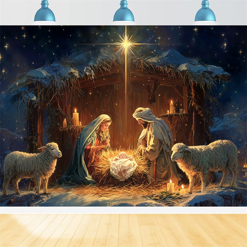Nativity Backdrop Holy Family Manger Night Christmas Backdrops TWW510-